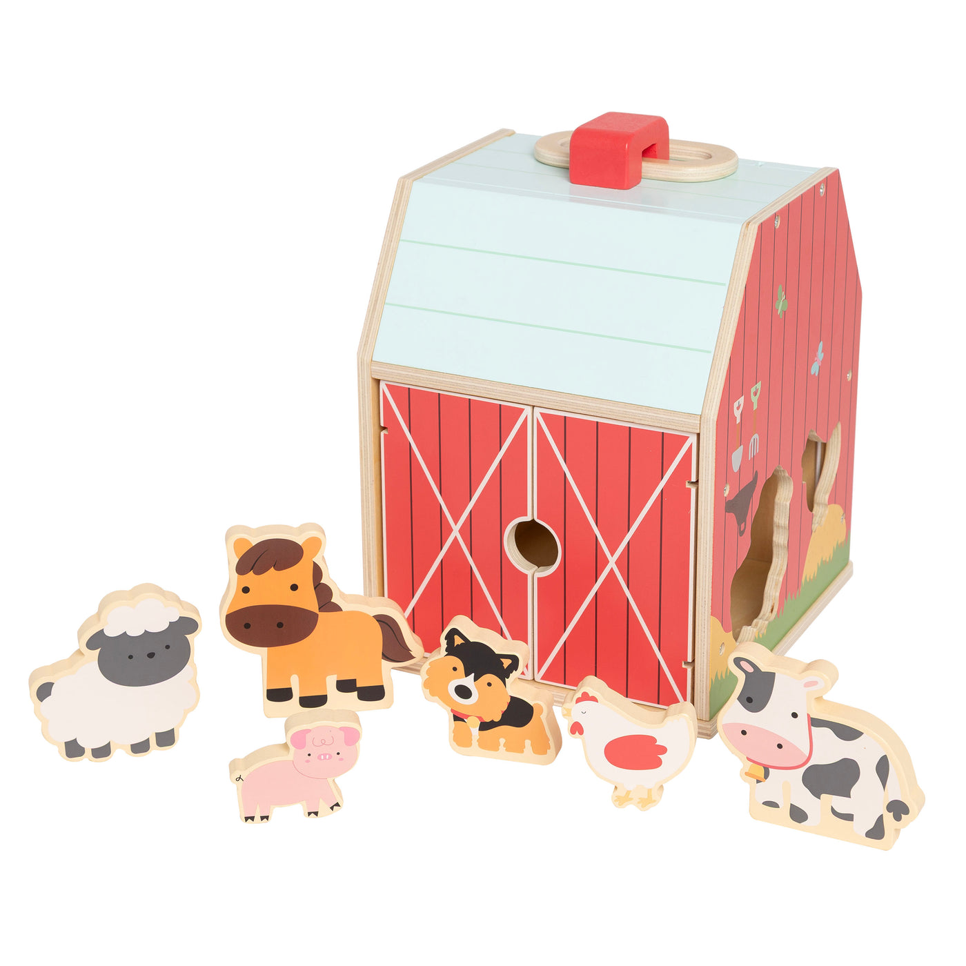 wooden barn shape sorter toy – Pearhead